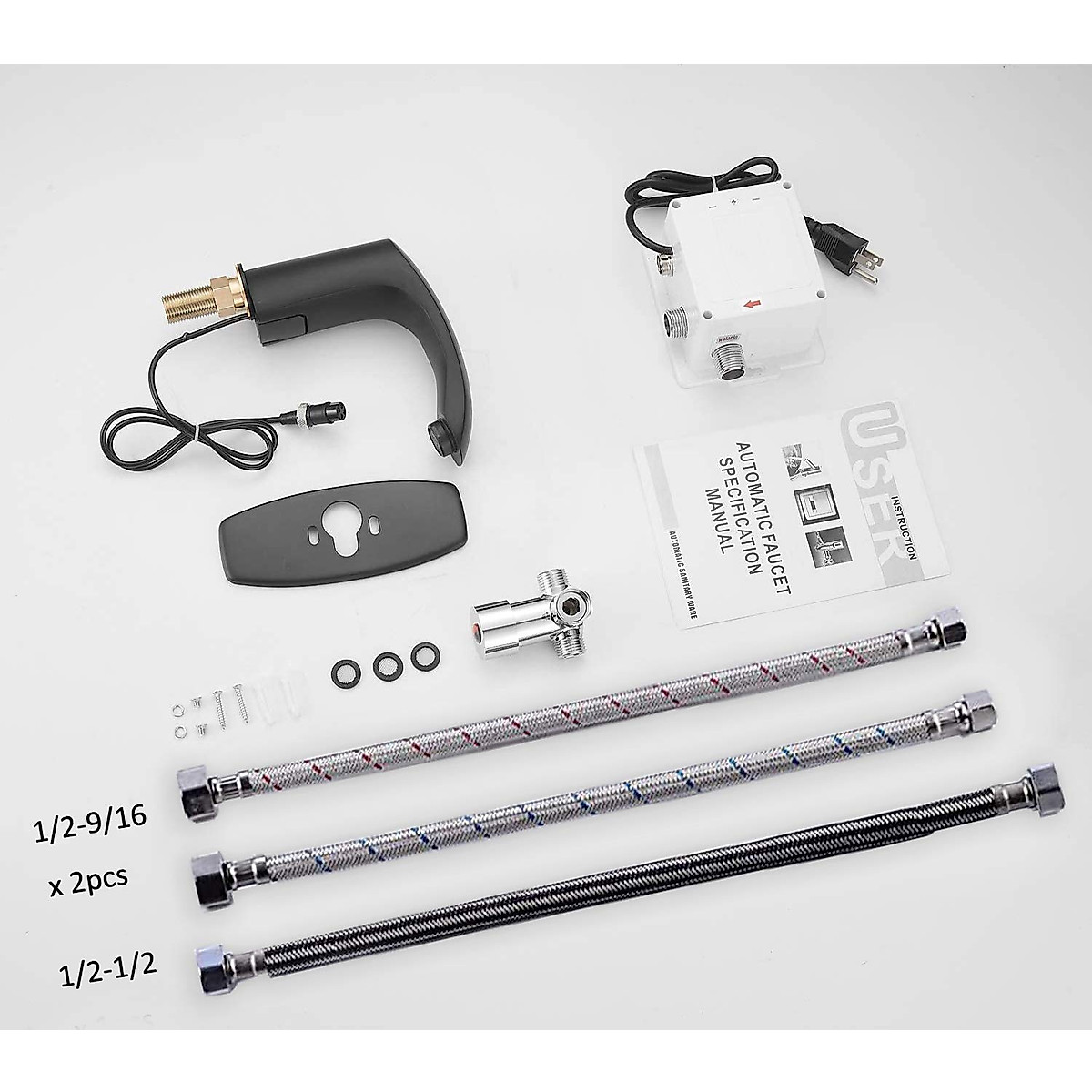 Automatic Bathroom Faucet Black Touchless Solid Brass Motion Activated Bath Tub Lavatory Basin Sink Vanity Aerator One Hole Brass Mixer Tap Touch-Free