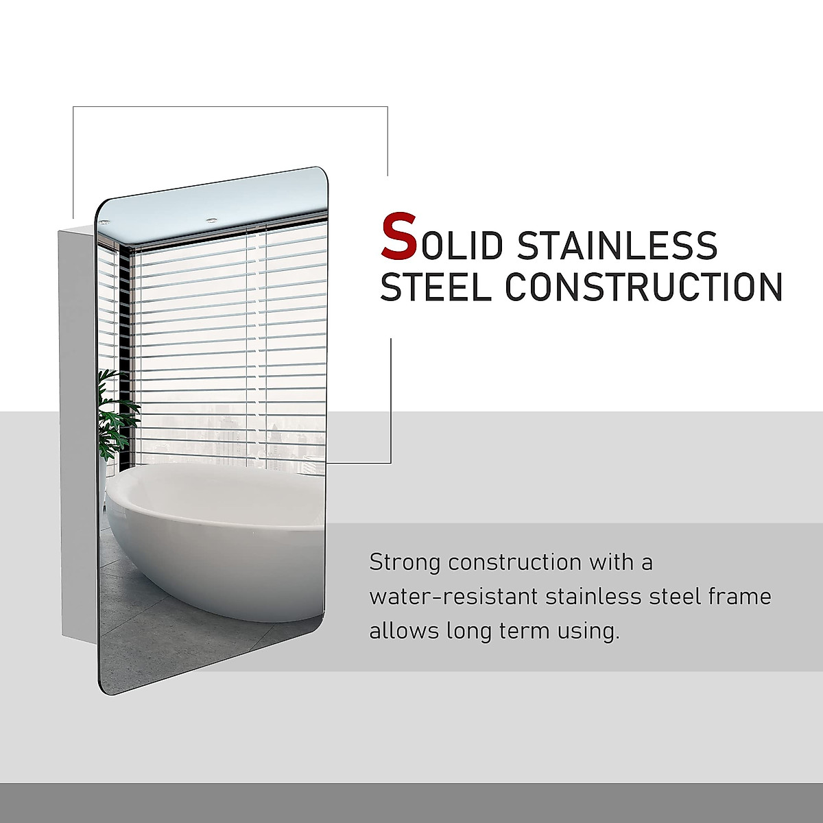 kleankin 18'' x 26''/46cm x 66cm Wall Mount Bathroom Medicine Cabinet Mirror Sliding Door with 3-Tier Storage Shelf, Stainless Steel, for Living Room Bedroom Office