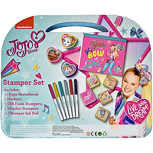 JojoSiaw Coloring Stamper and Activity Set, Mess Free Craft Kit for Toddlers and Kids, Drawing Art Supplies Included Markers, Sketch Book, Ink Pad, GB Bookmark, 3 Foam and 4 Wooden Stampers for Girls