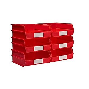 Triton Products 3-235R LocBin Stacking, Hanging, Interlocking Polypropylene Bins 10-7/8-Inch L by 11-Inch W by 5-Inch H Red 6 CT