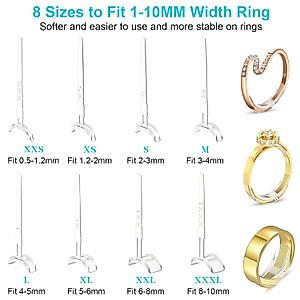 16 Pack Ring Size Adjuster for Loose Rings, 8 Size Silicone Resizer Invisible Ring Spacer Fit for Women and Men's Different Band Widths