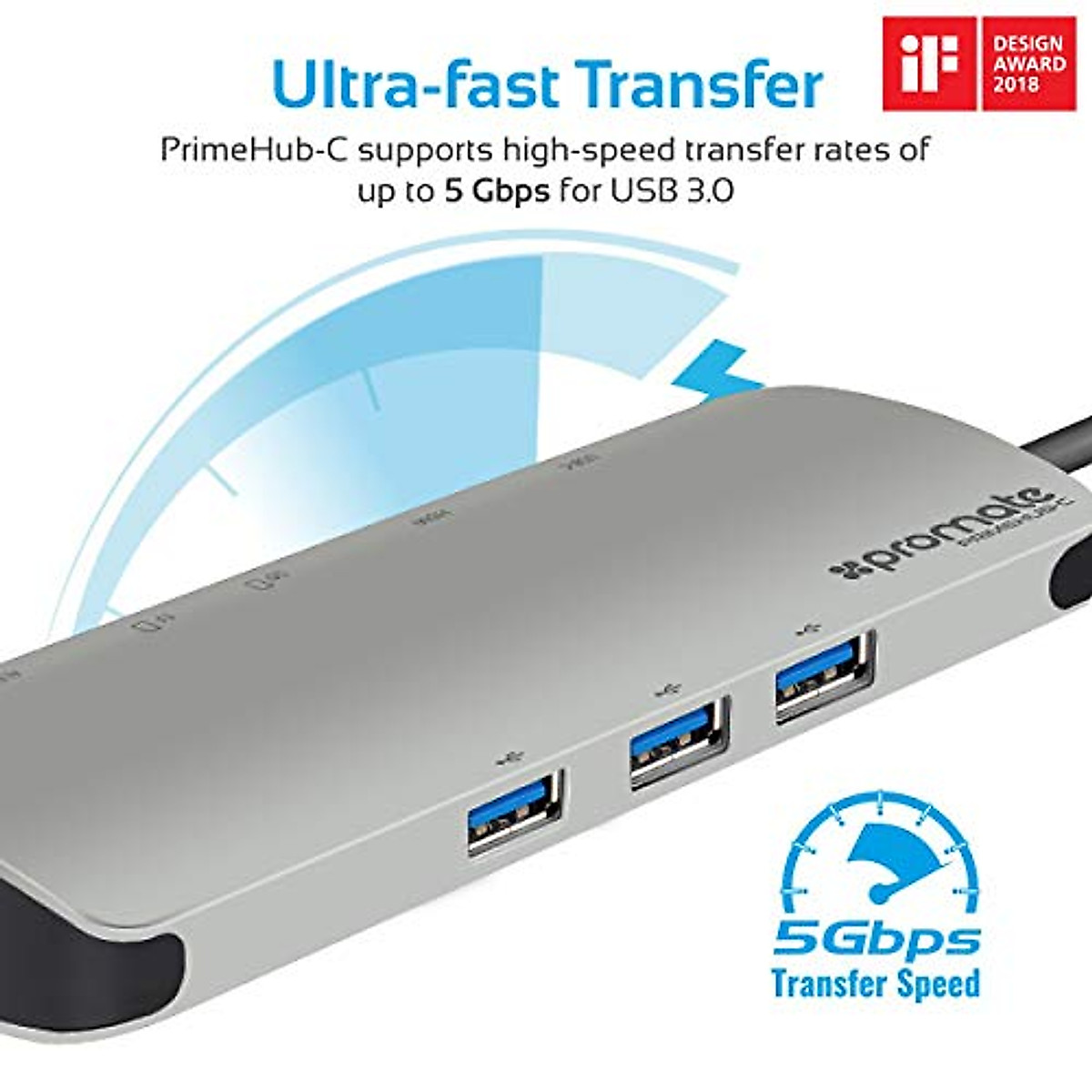 Promate All-in-One USB Type-C Hub (Charging) Silver