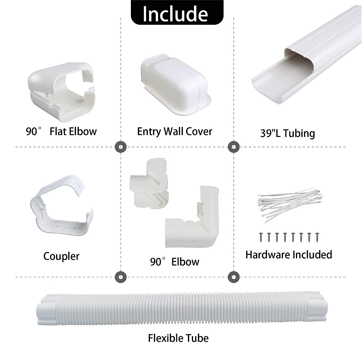 AC Parts 4'' 17 Ft Mini Split Line Set Cover, PVC Decorative Pipe Line Cover Kit for Ductless Mini Split Air Conditioner Accessories, Central AC and Heat Pump