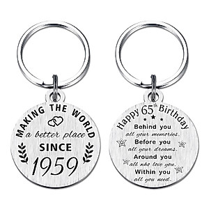 ABNTY 65th Birthday Gifts for Women Men, 65 Year Old Birthday Keychain, Born in 1959 Gifts, 1959 Birthday Decorations