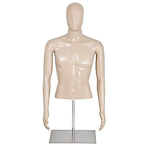 Male Mannequin Torso Dress Form Sewing Manikin 42-59 Inch Height Adjustable Dress Model Mannequin Display Head Dress Mannequin Clothing Form Metal Base Stand