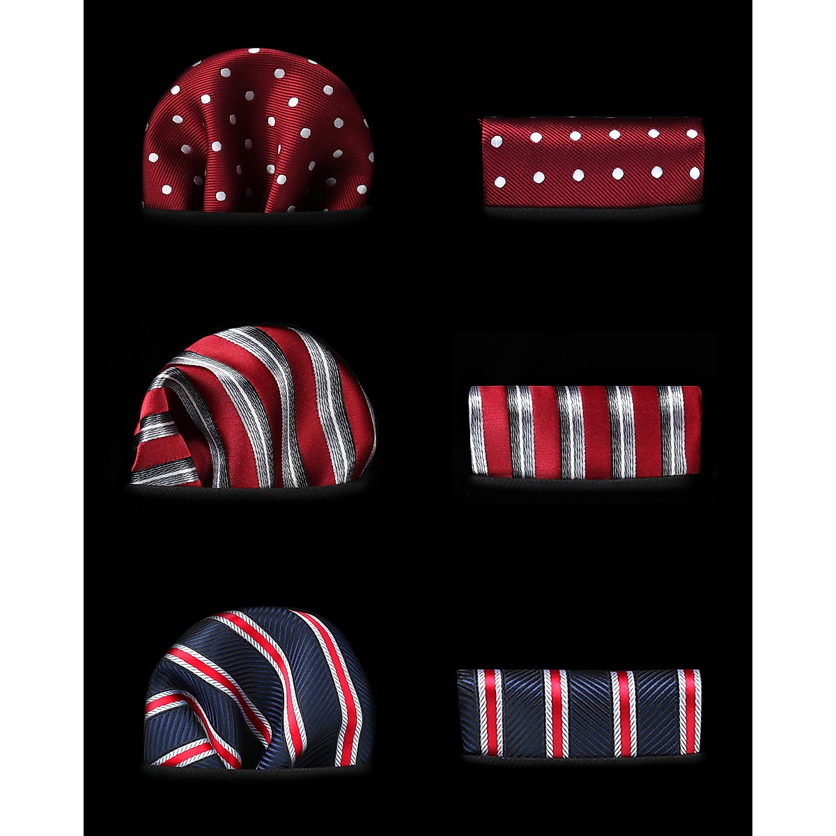 HISDERN Mens Ties Extra Long Ties for Men Big and Tall Red Striped Necktie and Pocket Square Set 63 Inch XL Silk Neckties Collection Handkerchief