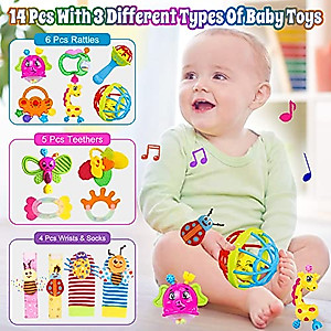 Baby Rattles 0-6 Months - 14 Pcs Baby Rattle Toys Set Infant Toys for 0-3 Months Baby Toys 3-6 Months Newborn Toys with Teething and Wrist Socks Rattle for 0 1 2 3 4 5 6 7 10 12 Month Babies Boy Girl