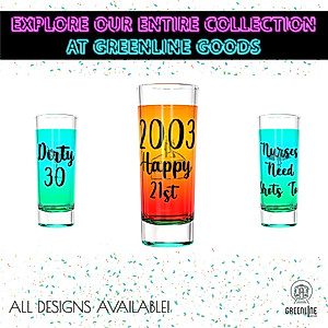 Greenline Goods 21st Birthday Shot Glasses - 2oz Clear Shot Glasses - 2003 Party Supplies for 21 Year Old - Birthday Glasses for Men and Women