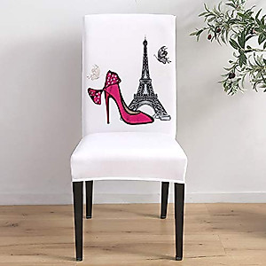 Chair Cover Eiffel Tower And High Heels Dining Chair Slipcovers Butterfly Romantic Love In Paris Stretch Removable Chair Seat Protector Party Decoration