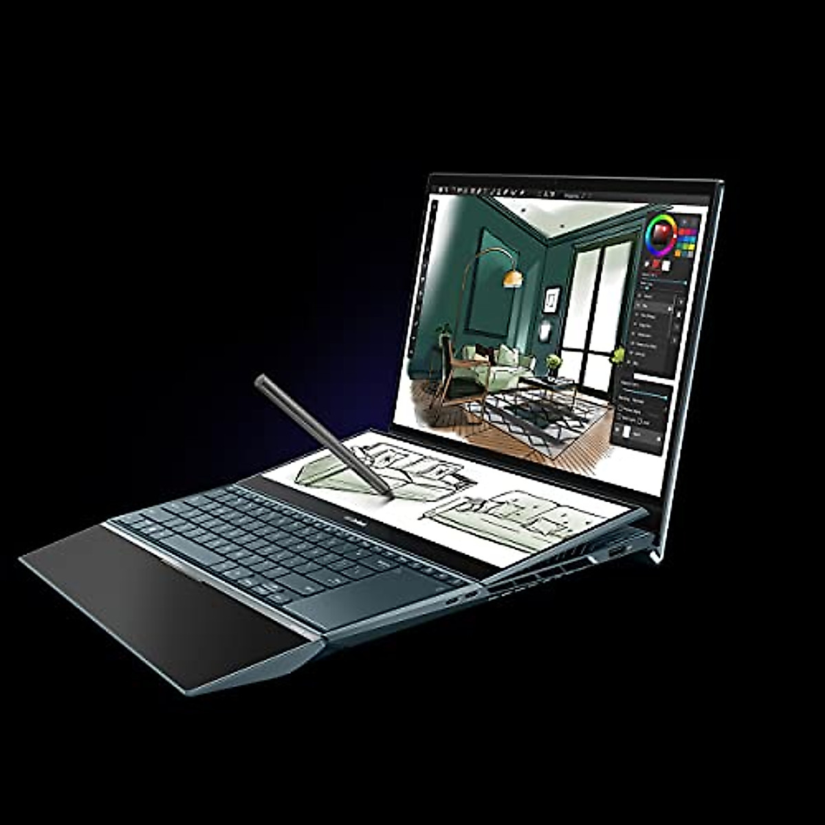 ASUS ZenBook Pro Duo 15 OLED UX582 Laptop, 15.6” OLED 4K Touch Display, Intel Core i9-12900H, 32GB, 1TB, GeForce RTX 3060 Laptop GPU, ScreenPad Plus, Windows 11 Pro, Celestial Blue, UX582ZM-XS99T