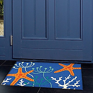 Jellybean Starfish Royal Blue Coastal Indoor/Outdoor Machine Washable 21" x 33" Accent Rug