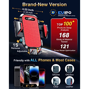 VANMASS [Pro Version] Universal Car Phone Mount [Super Suction Cup] Dashboard Phone Holder Stand, Handsfree Windshield Dash Vent Phone Holder Car, Compatible for iPhone 14 13 12 LG & Truck, Red
