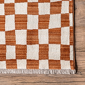 nuLOOM Fringed Performance Indoor Area Rug, Power Loomed, Easy Clean, Durable, Non-Shed, 4' x 6', Dominique Orange