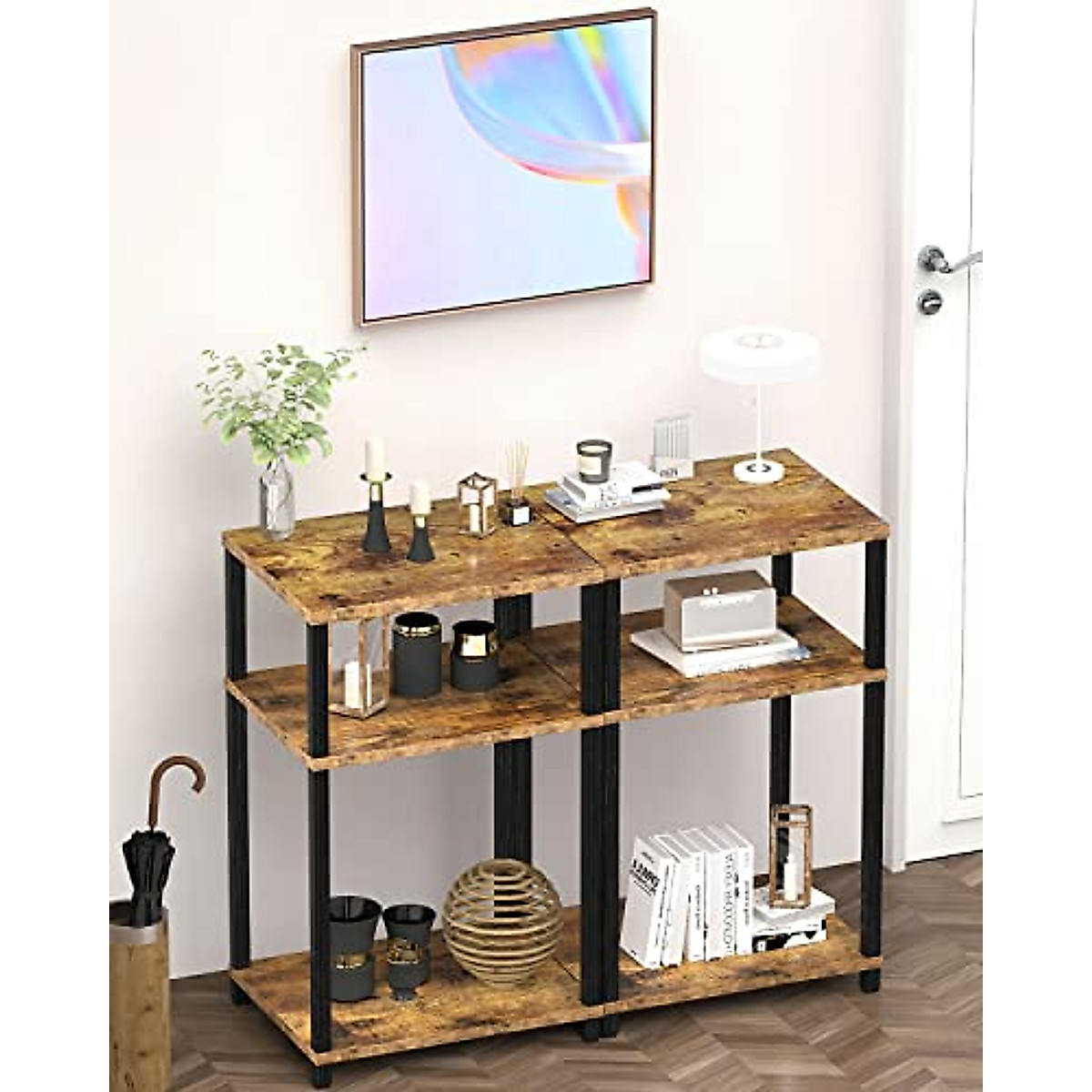 WOODYNLUX End Table Night Stand Set of 2, 3-Tier Bedside Tables, 5-Tier Shelf Bookcase, Accent Side Table for Couch, Living Room, Bedroom, Rustic Brown and Black, Easy Assembly.