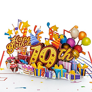 iGifts And Cards Happy 19th Red Birthday 3D Pop Up Greeting Card – Awesome 19 Birthday Card Son, Daughter, Turning Nineteen Birthday Gift Granddaughter, Grandson, Unique Present, 5" X 7"