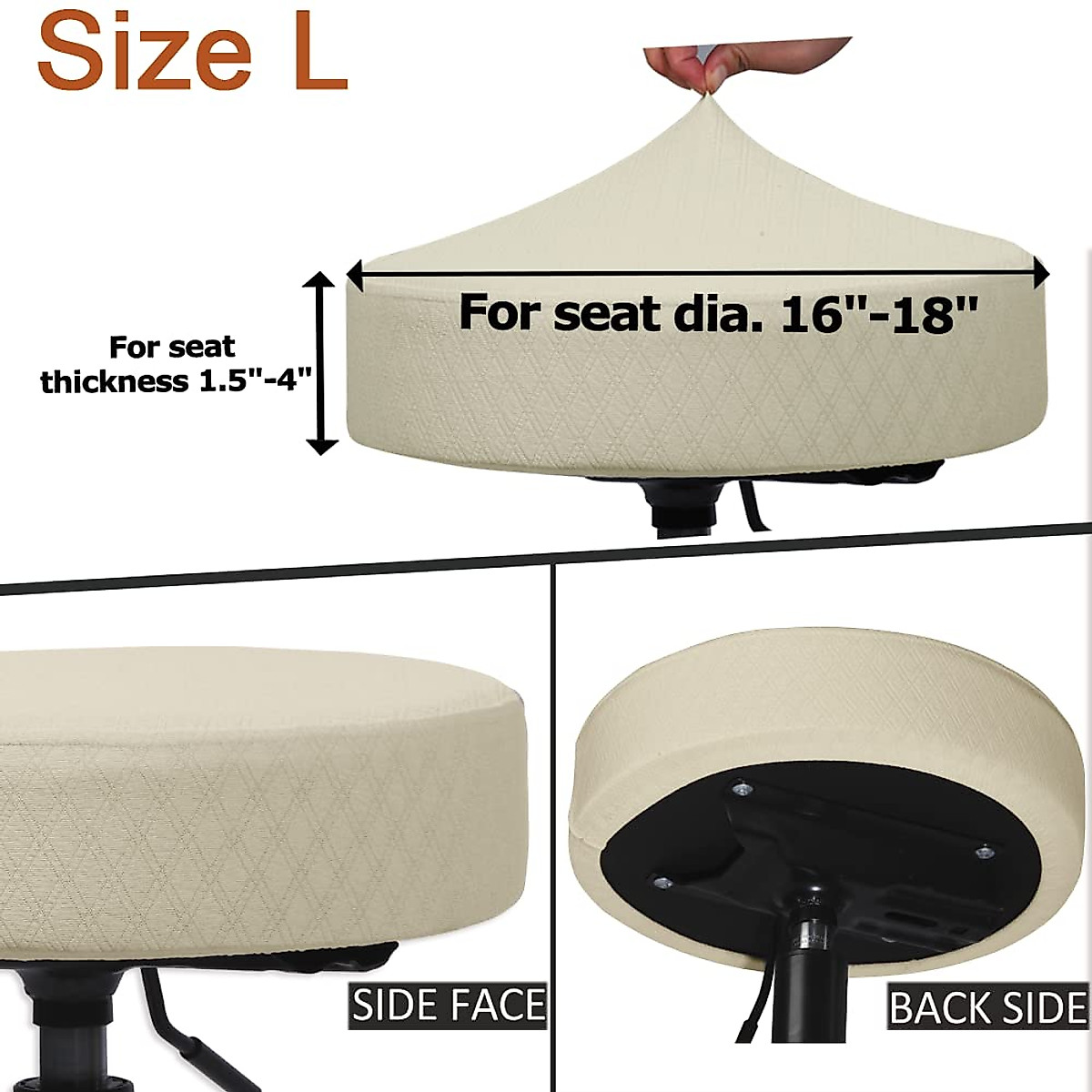 BUYUE 4 Pcs Bar Stool Covers, Luxury Fabric Dia.16-18" Round Stretchy Crease-Resistant Washable Jacquard Dustproof Stool Seat Slipcover, L-Beige-Set of 4