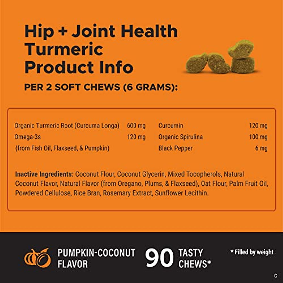 PetHonesty Turmeric Joint Health for Dogs - Hip & Joint Supplement Soft Chews | Omega-3 Fish Oil, Black Pepper, & Coconut to Support Joint Health, Ease Stiffness - Promotes Digestive & Immune Health