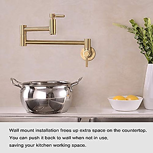 Fonveth Pot Filler Kitchen Faucet, Brushed Gold Pot Filler Faucet, Folding Arm Faucet, 2 Handles Kitchen Faucet, Wall Mounted Pot Filler Kitchen Faucet