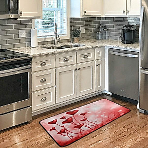 Kitchen Rugs Valentines Cute Heart Flower Design Non-Slip Soft Kitchen Mats Bath Rug Runner Doormats Carpet for Home Decor, 39" X 20"