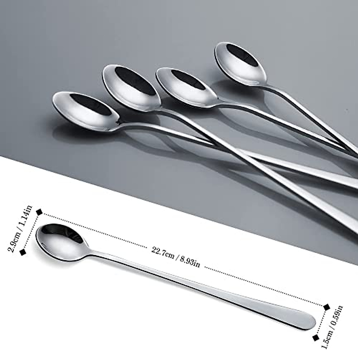 Long Handle Iced Tea Spoons, IQCWOOD 9-Inch Long Handle Tea Spoons, Coffee Spoon, Ice Cream Spoon, Stirrers Spoons, Stainless Steel Cocktail Stirring Spoons, Set of 4