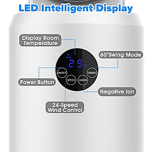 Cobuy Bladeless Tower Fan with Remote, Air Circulator Cooling Fan for Indoor Use, 24 Speeds Settings, 12 Timer, Quiet Oscillating Fan for Home Bedroom, Silver