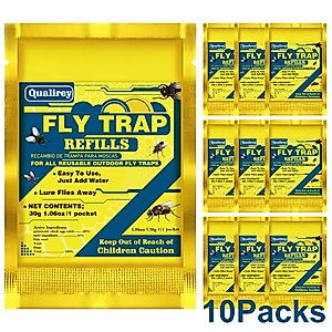 Qualirey 10 Pack Fly Trap Bait Refills, Non Toxic Fly Trap Attractant for Reusable Outdoor Hanging Fly Trap Bottles, 30g Natural Fly Trap Bait Attractant Refills for Outside Fly Killer Bottles
