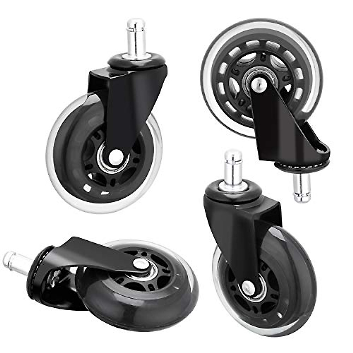 Office Chair Wheels Replacement, Office Chair 3" Caster Wheels，Set of 5 -Heavy Duty Polyurethane Chair Casters -Wood & Hardwood Floors