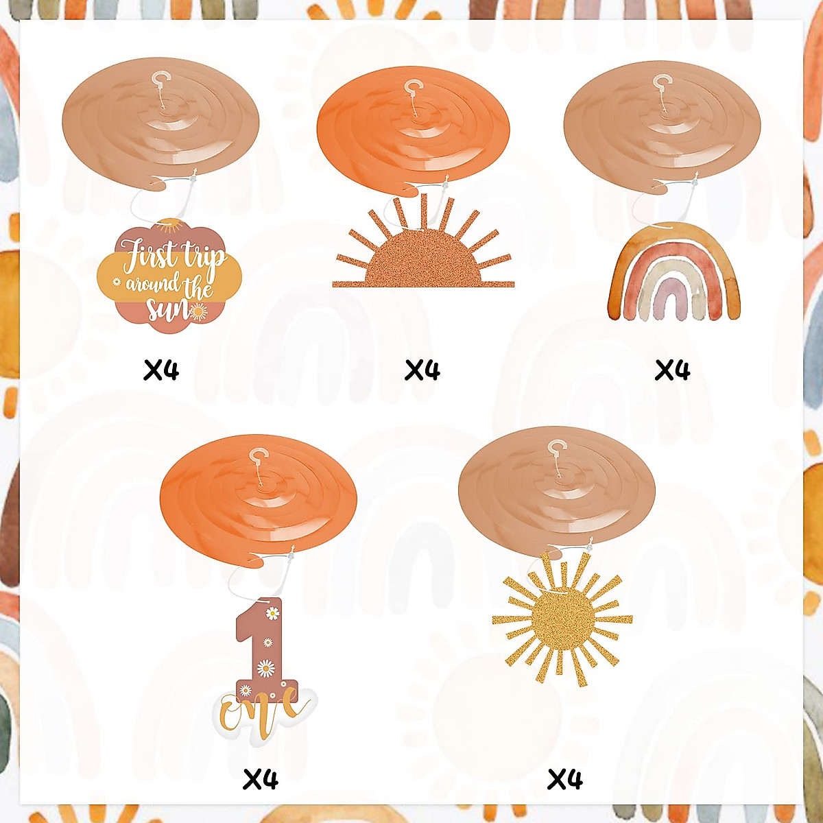 K KUMEED First Trip Around The Sun Birthday Decorations, 20pcs Boho Sun 1st Birthday Ceiling Hanging Swirls, Boho You are My Sunshine Birthday Party Decorations for 1st Birthday Girl, Boy