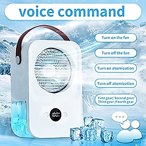 AEMEXT Small Portable Air Conditioner Cooling Fan with Voice Control Mini Evaporative Air Cooler with Humidifier 4000mAh Rechargeable Battery Operated Mini Ac Unit for Room Bedroom Office Desk Camping