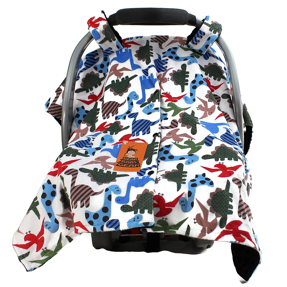Dear Baby Gear - Baby Car Seat Canopy - Infant Car Seats Covers - Carseat Canopies for Boys and Girls - Toddler Carseat Cover with Snap Opening (Prehistoric Multicolored Dinosaur, Black Dot 40"x30")