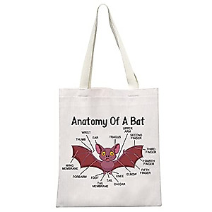 MEIKIUP Funny Bat Tote Bag Bat Lover Inspired Gift Anatomy Of A Bat Gift for Animal Lover Bat Themed Gift for Women (Anatomy Of A Bat BAG)