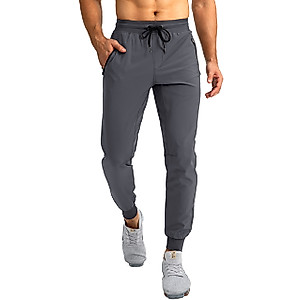 Pudolla Men's Lightweight Jogger Pants Workout Running Tapered Joggers for Men with Zipper Pockets for Athletic Travel Casual(Dark Grey X-Large)