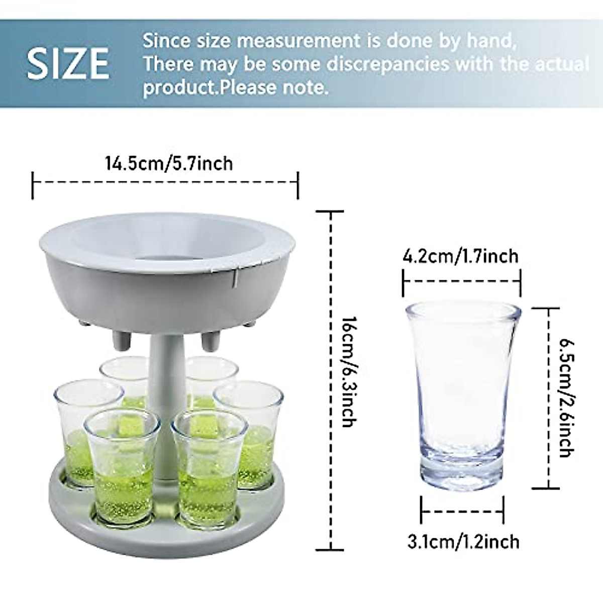 DHDH Sunny 6 Shot Glass dispenser holder,Adjustable Liquid Dispenser,Adjustable shots,6 Acrylic Cups Colorful,Cocktail Dispenser, Suitable for parties,grey