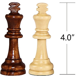 Wowwoody 4 King Height Wooden Chess Pieces (32+2 Extra Queens) Wooden Chess Pieces Tournament Staunton Wood Chessmen Pieces Only, Chess Game Pawns Figurine Pieces, Includes Storage Bag(11056)