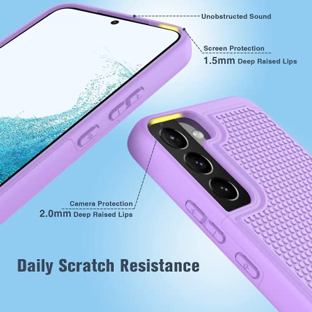 BNIUT for Samsung Galaxy S22 5G Case: Dual Layer Protective Heavy Duty Cell Phone Cover Shockproof Rugged with Non Slip Textured Back - Military Protection Bumper Tough - 6.1inch (Girly Purple)