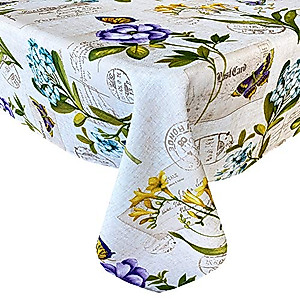 Newbridge Easter Botanical Blossoms Fabric Tablecloth - Vivid Spring Floral and Butterfly Print Easy Care, Wrinkle and Stain Resistant Tablecloth, 52" x 52" Square