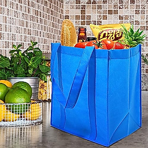 Walmicoz Reusable Grocery Bags, 10 Pack Large Foldable Shopping Bags Bulk 15"x13"x10", Eco Washable Non-woven Tote Bags with Reinforced Handles and Removable Bottom, for Groceries Gift Parties, Blue