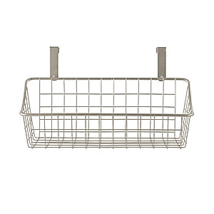 Spectrum Diversified Grid Storage Basket, Over The Cabinet, Steel Wire Organization Under Sink Kitchen & Bathroom, Small, Satin Nickel PC
