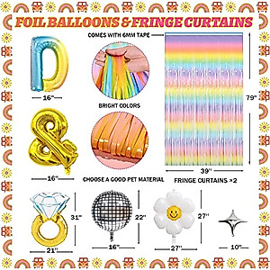 Dazed and Engaged Bachelorette Decorations, Fiesec Hippie Groovy Retro Bachelorette Decorations Tie Dye Fringe Curtain 4D Disco Sparkle Daisy Ring Foil Balloon Flower Headband