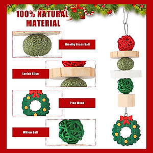 Shappy 9 Pcs Christmas Guinea Pig Toys Xmas Bunny Rabbit Hamster Chinchilla Hanging Toys for Teeth Grinding Natural Apple Wood Grass Treats Cage Chews for Small Pets Gifts