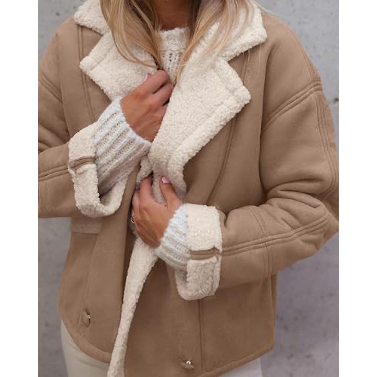 PRETTYGARDEN Womens 2024 Winter Suede Coats Fleece Sherpa Lined Jacket Faux Fur Lapel Pockets Warm Fall Fashion Outerwear (Camel,X-Large)