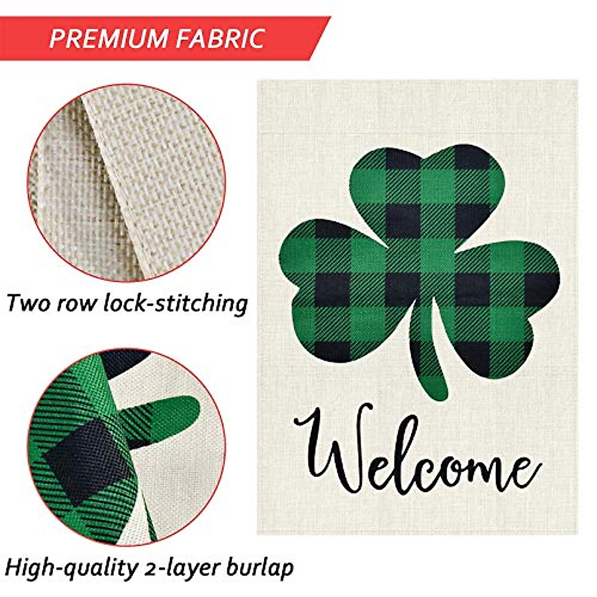TGOOD St Patricks Day Garden Flag Decorations Outdoor Banner,12.5x18 inch Double Sided Buffalo Check Plaid Durable Burlap Shamrock Home Decorative Clover Welcome Flag,Holiday Yard Sign Seasonal Flag