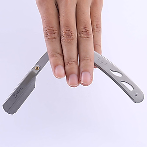 Zertone Straight Razors for Men Kit, Straight Razor with 10 Double Edge Blades - Professional and Close Shaving Straight Edge Razor - Manual Shaver with Barber Razor Blade (Silver)