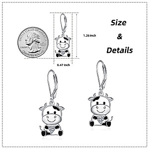 Fryneauy Cow Dangle Earrings for Women 925 Sterling Silver Cow Drop Earring Leverback Cow Jewelry Gifts for Women