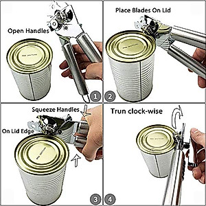 QOMJT Can Opener Manual,Classic Multifunction Can Opener,Food-Safe Stainless Steel, Smooth Edge for Elderly with Arthritis- (3-IN-1-Silver)