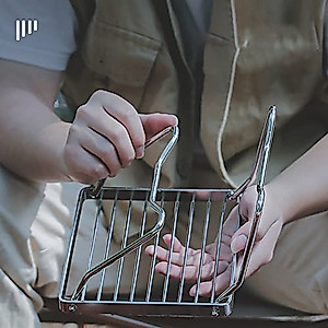 Outdoor Camping Portable Folding Burner Stove Stand Bracket, Folding Campfire Grill, Stainless Steel Cooking Grate with Adjustable Legs, BBQ Grill Holder for Camping Hiking Backpacking Striped