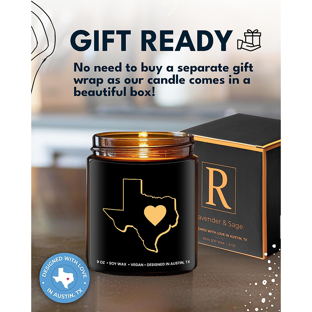 Texas Candle, Gifts for Women, Texas Gifts for Men, Texas Souvenir Gifts, State Texas Themed Gifts, Moving Away & Home Sick Gifts, Birthday, Christmas, Graduation, Gift-Ready
