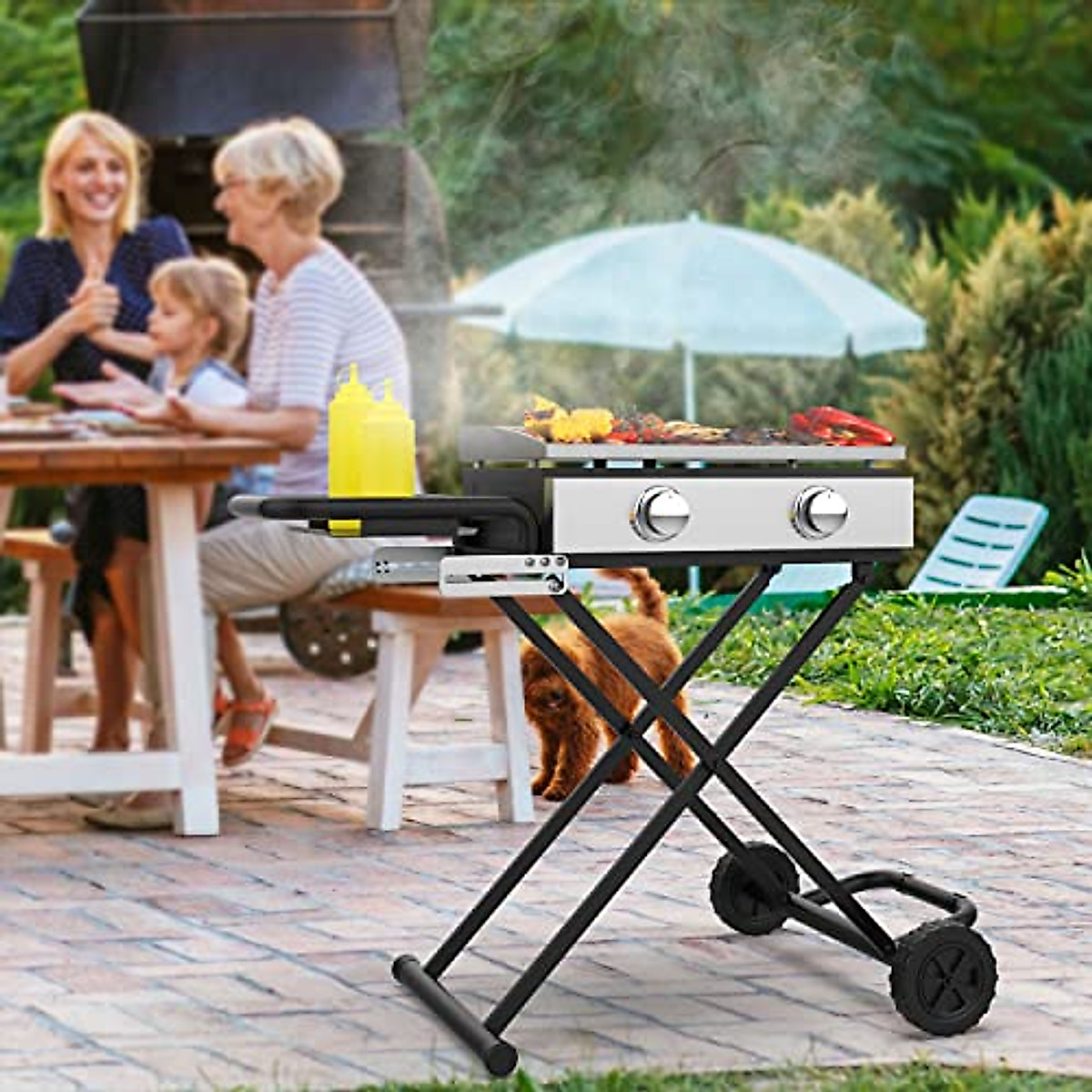 Tabletop Griddle Stand for Blackstone 22 17 Inch Grill, Heavy-Duty Foldable Griddle Cart with Wheels, Griddle Trolley Dining Table, Grill Replacement Part for Outdoor Camping BBQ Cooking Tailgating