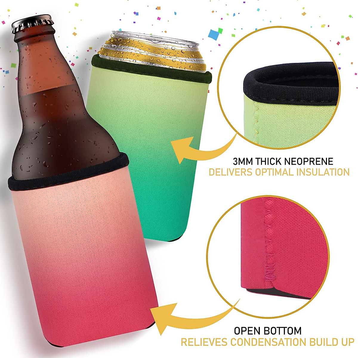 Beer Can Coolers Sleeves, Soft Insulated Bottle Soda Cover Coolers, Personalized Collapsible 12OZ Blank Bulk Drink Cooler for Parties, Wedding or Events (Multicolor,12)