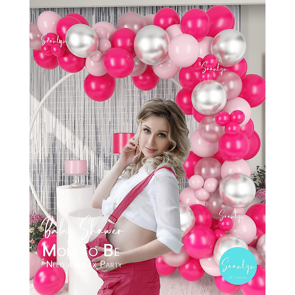 Soonlyn Pink Balloon Arch Kit 12ft Girl's Hot Pink Balloon Garland kit Theme Female Gift for Birthday Baby Shower Wedding Bridal Shower